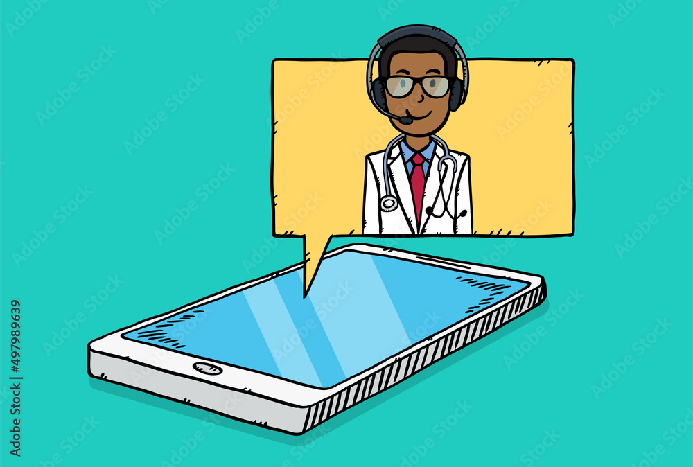 Cartoon vector illustration of medical conversation with doctor. Hand ...