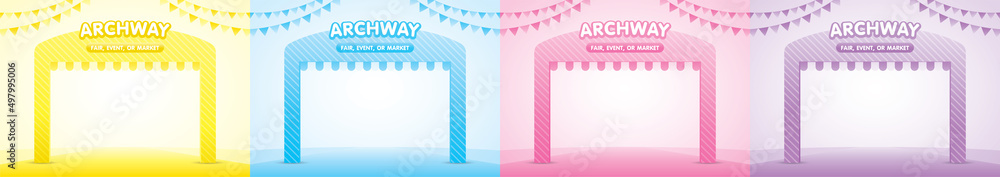 cute pastel girly archway entrance 3d illustration vector collection ...