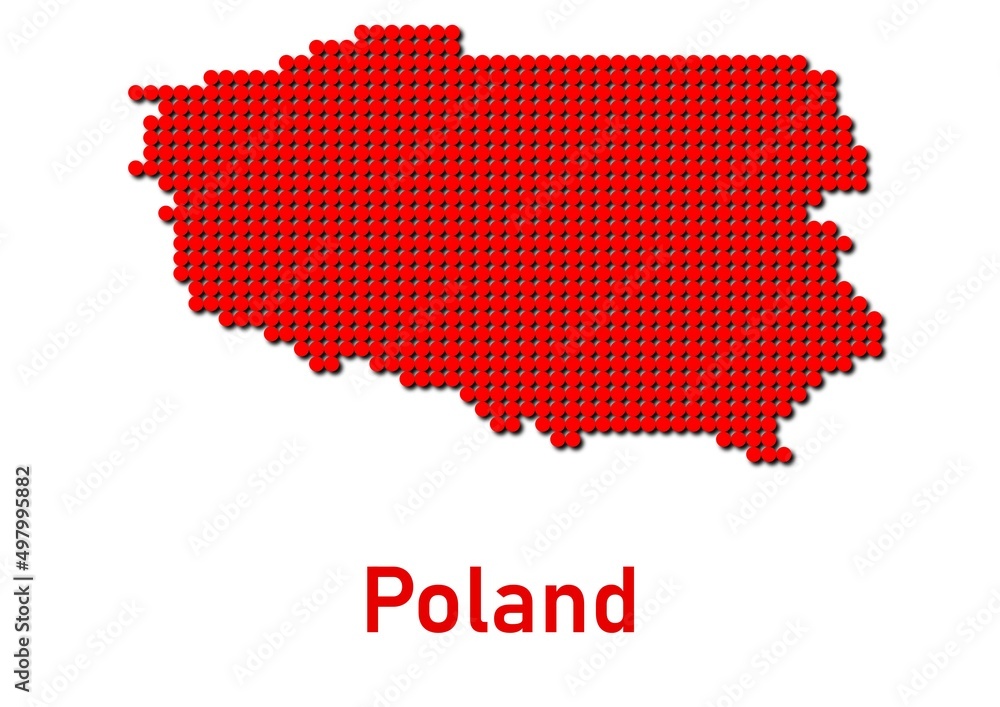 Poland map, map of Poland made of red dot pattern and name. Stock ...