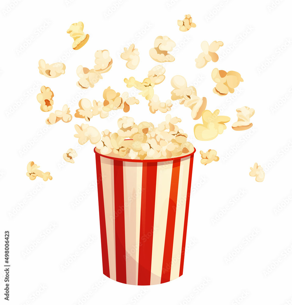 Tasty popcorn in striped red box. Cartoon vector illustration. Stock ...