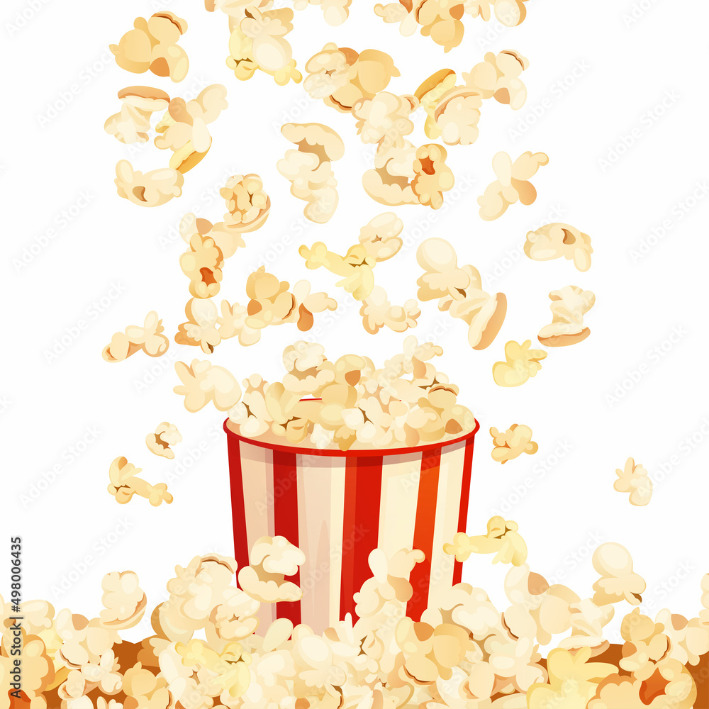 Tasty popcorn in striped red box. Cartoon vector illustration. Stock ...