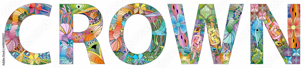 Word CROWN. Vector zentangle object for decoration Stock Vector | Adobe ...