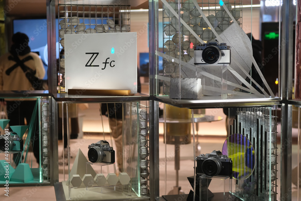 Shanghai,China-Jan.3rd 2022: Nikon Z fc mirrorless camera store display ...