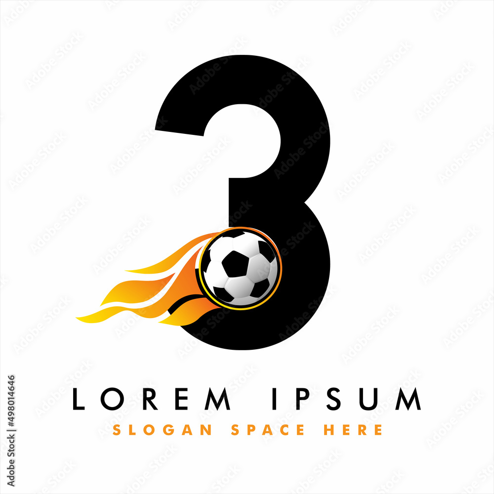 Soccer Football Logo On Number 3 Sign.English Alphabet set with ...