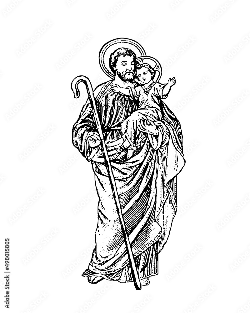 Saint Joseph and Child Jesus Illustration Catholic religious vector ...