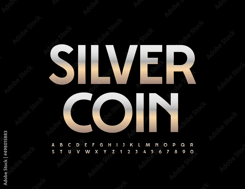 Vector luxury emblem Silver Coin. Elegant aluminum Font. Chrome ...