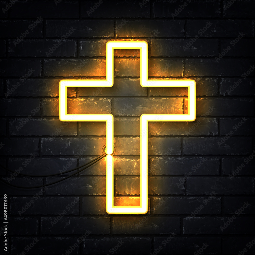 Vector realistic isolated neon sign of Cross logo on the wall ...