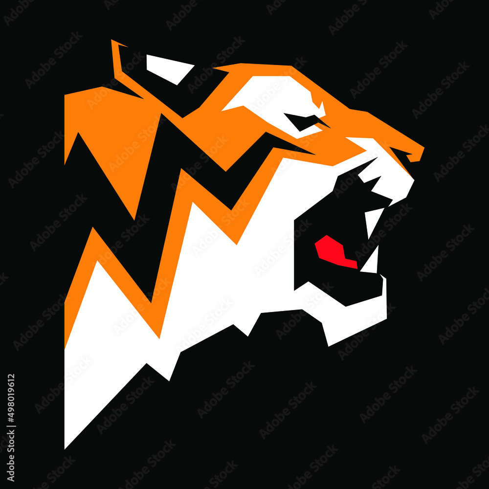 Tiger side view portrait symbol on black backdrop. Design element Stock ...