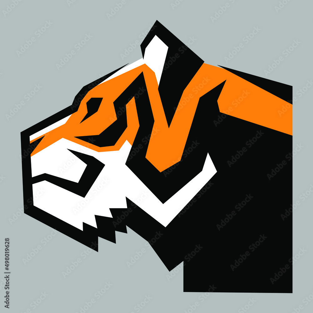 Tiger side view portrait symbol on gray backdrop. Design element Stock ...