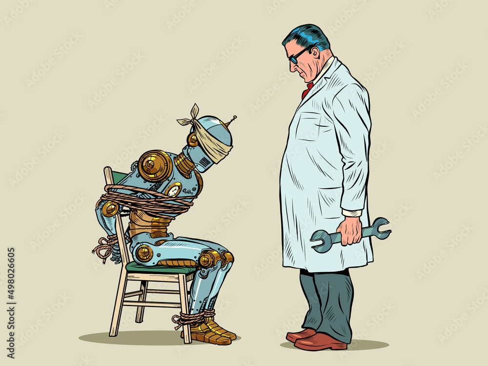 A scientist designer tortures and interrogates a prisoner robot. The ...