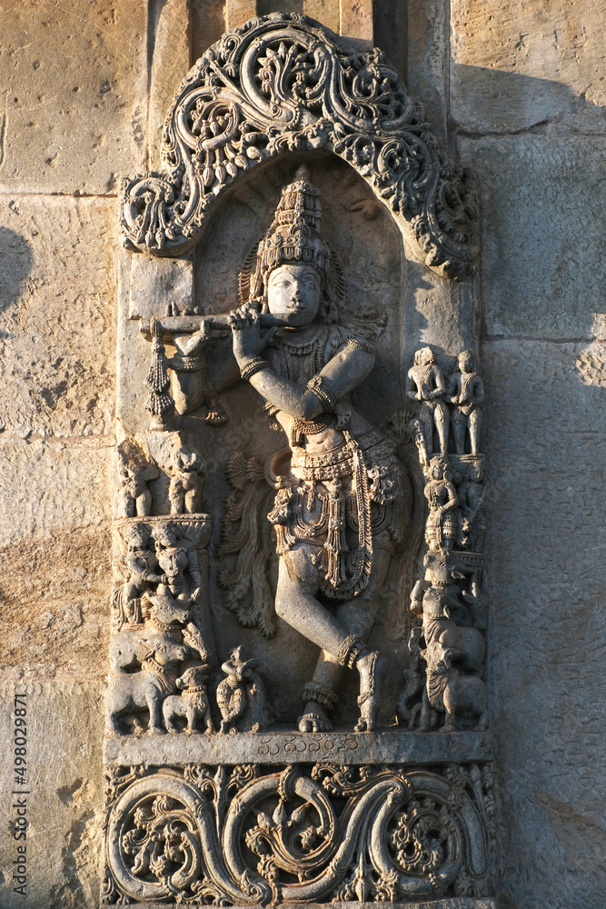 Stone Sculpture of Lord Krishna with selective focus, 12th century ...