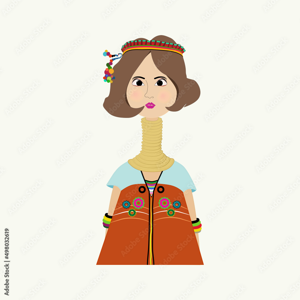 Beautiful long-necked Karen hill tribe cartoon characters of northern ...