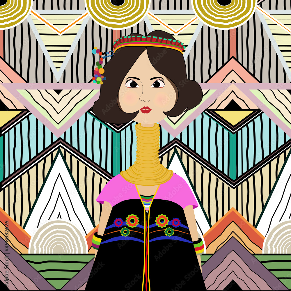 Beautiful long-necked Karen hill tribe cartoon characters of northern ...