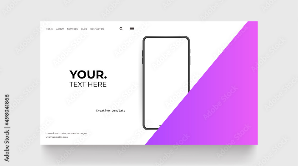 Mobile phone presentation app landing page in minimalistic style on ...