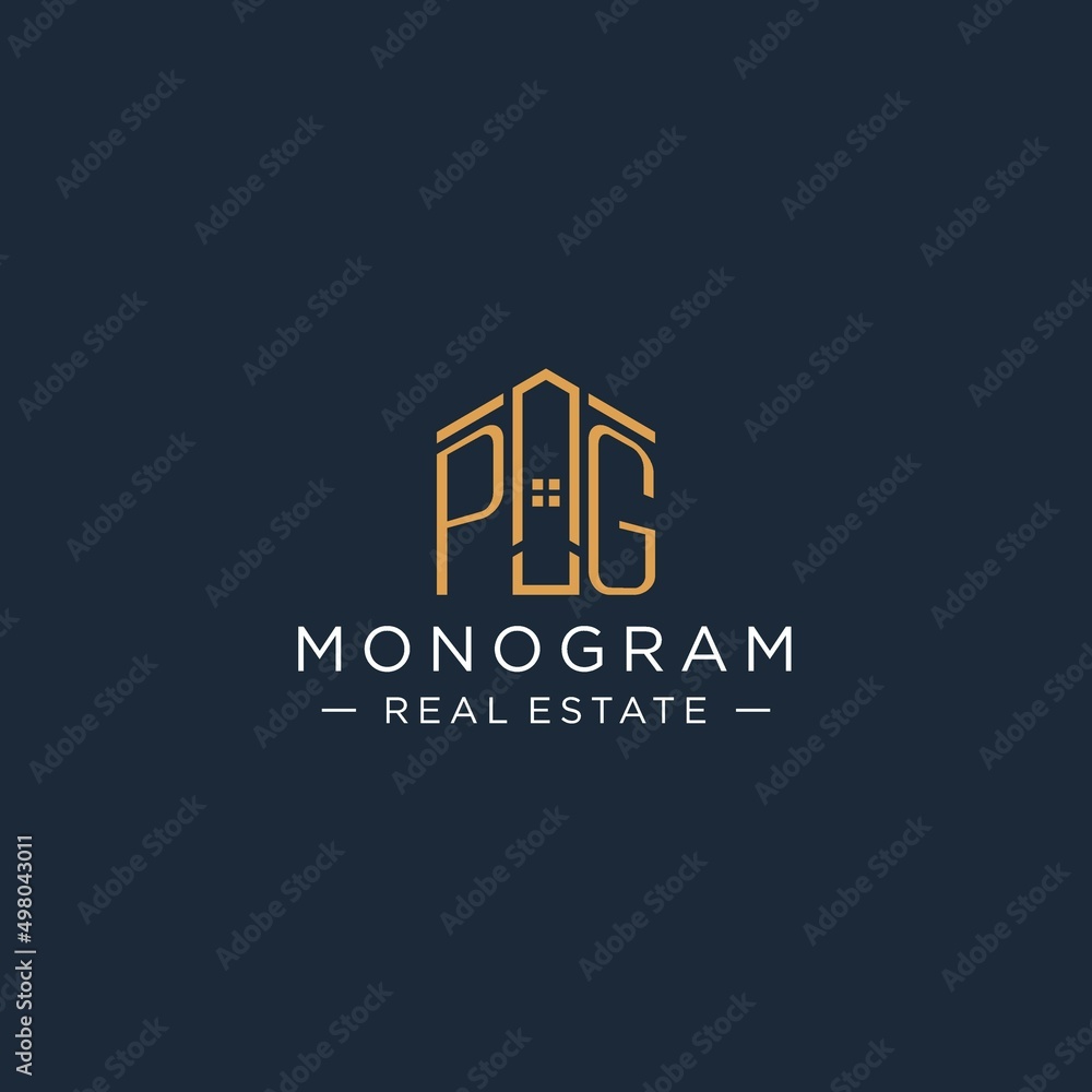 Initial letter PG logo with abstract house shape, luxury and modern ...