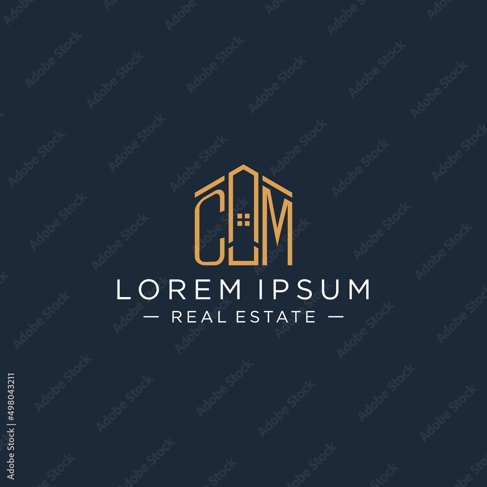 Initial letter CM logo with abstract house shape, luxury and modern ...