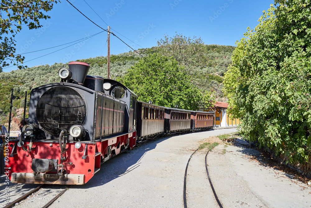 The famous narrow gauge railway train of Thessaly - Pelion, Greece, at ...