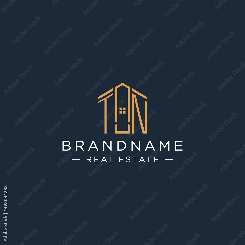 Initial letter TN logo with abstract house shape, luxury and modern ...