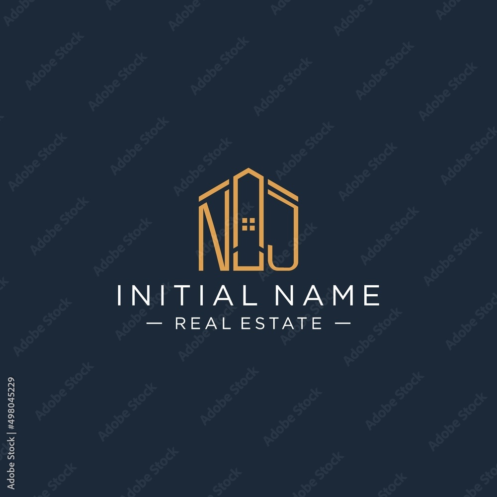 Initial letter NJ logo with abstract house shape, luxury and modern ...