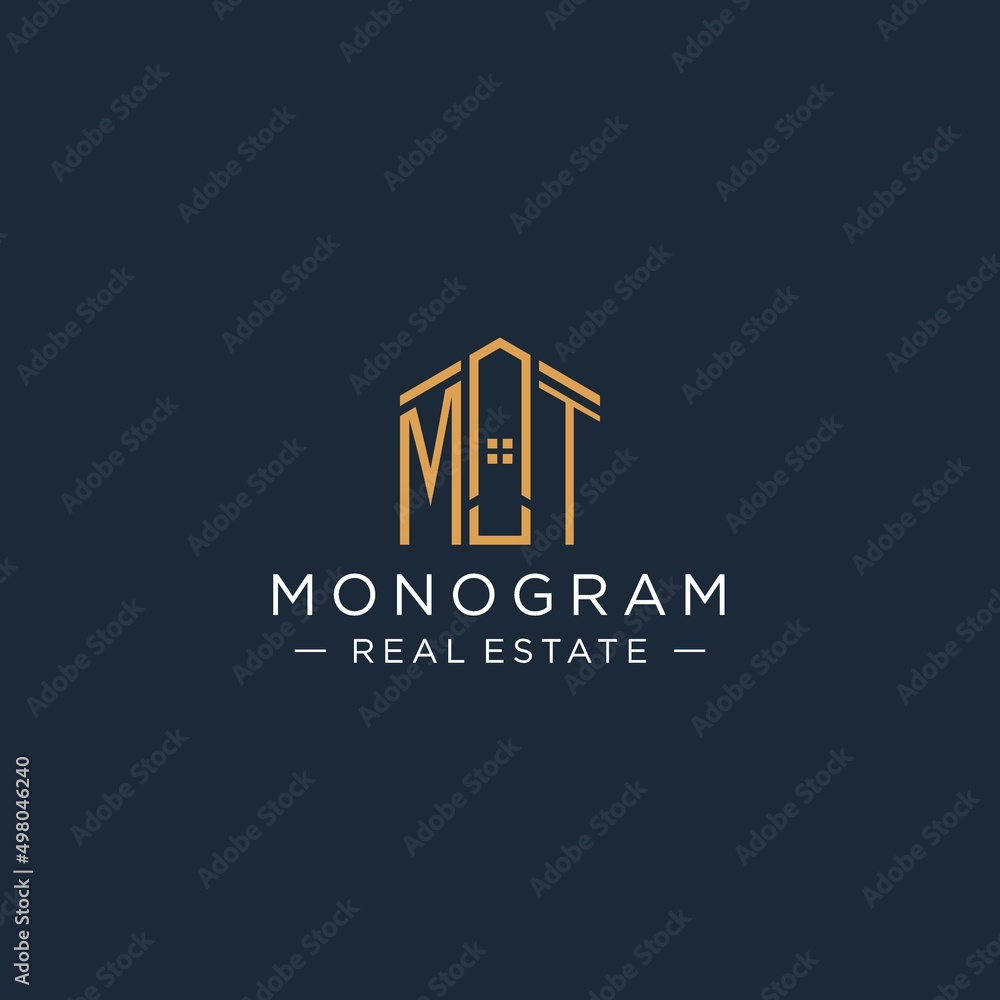 Initial letter MT logo with abstract house shape, luxury and modern ...