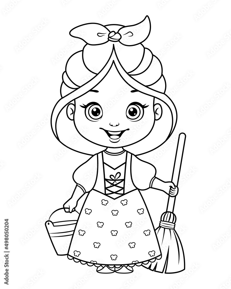 Maid coloring page. Black and white cartoon illustration Stock Vector ...
