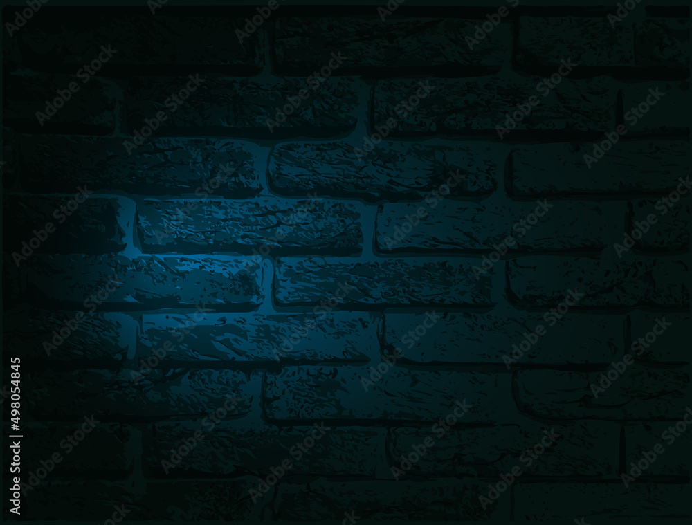 Brick vector wall with blue neon light. Lighting effect yellow color ...