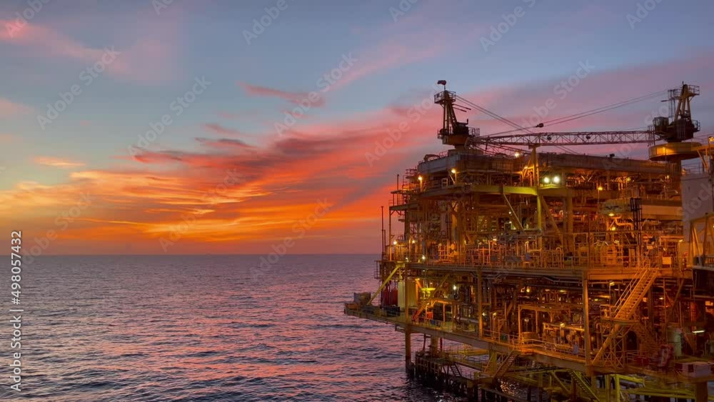 offshore oil and gas platform in sunset time the platform produced raw ...
