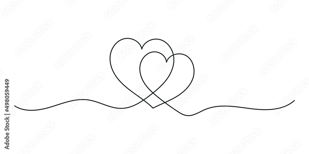 Heart continuous line art drawing. Hand drawn vector illustration in a ...