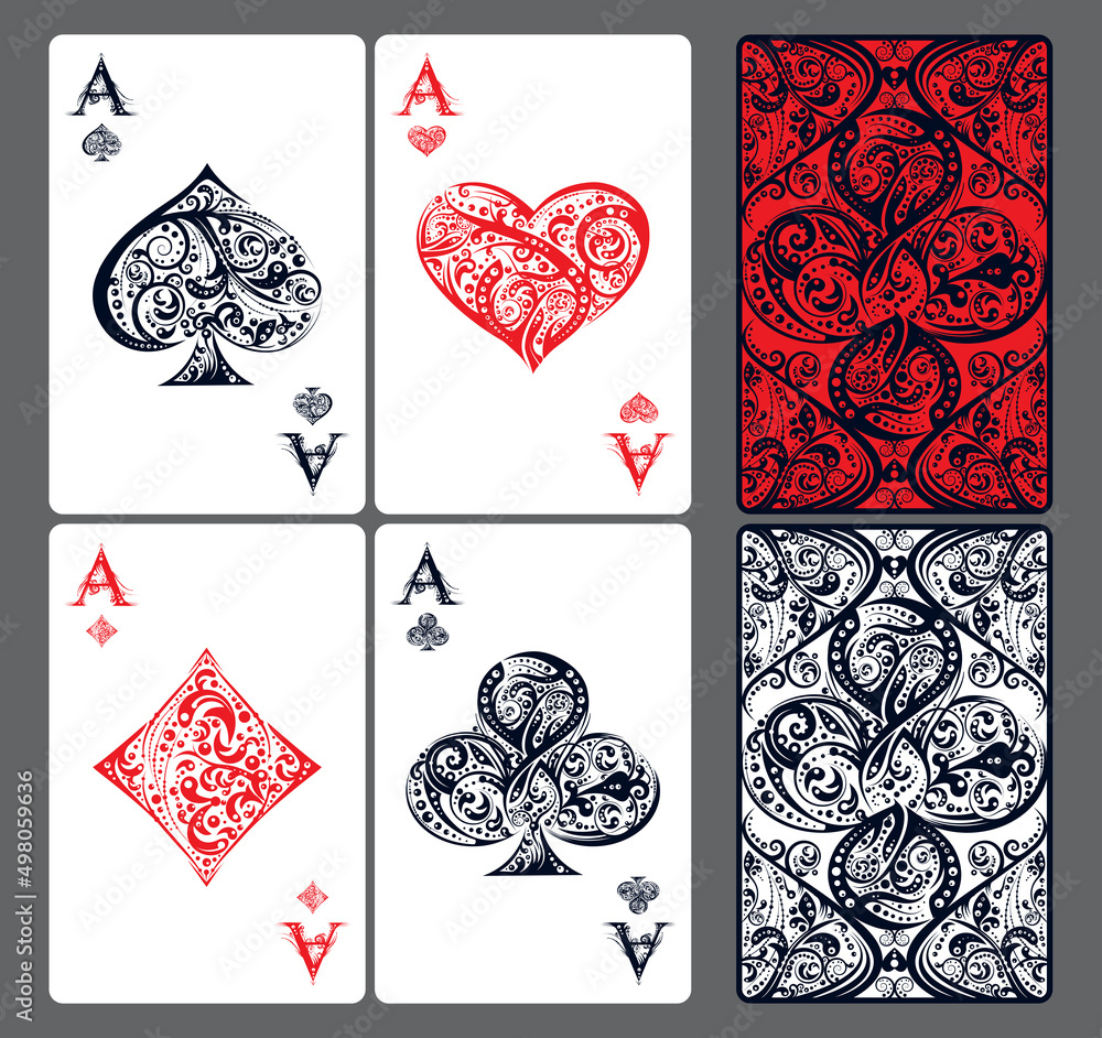 Four aces. Set of vector playing card suits and back design made by ...
