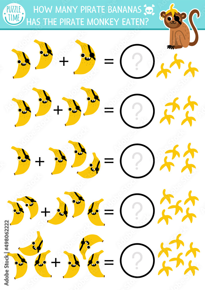 How many pirate bananas game. Tropical fruit math addition activity for ...