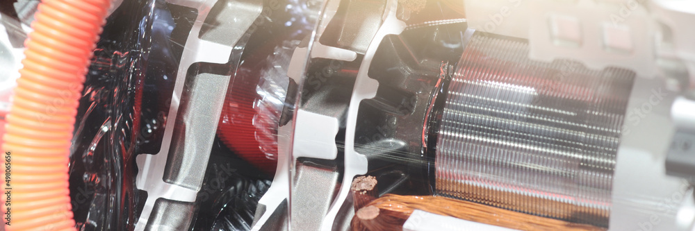 Electric car engine. Use electricity to drive. The piston cylinder ...