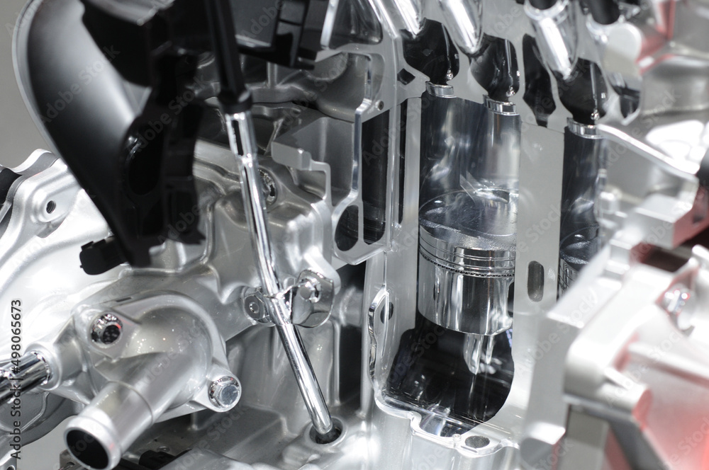 Electric car engine. Use electricity to drive. The piston cylinder ...