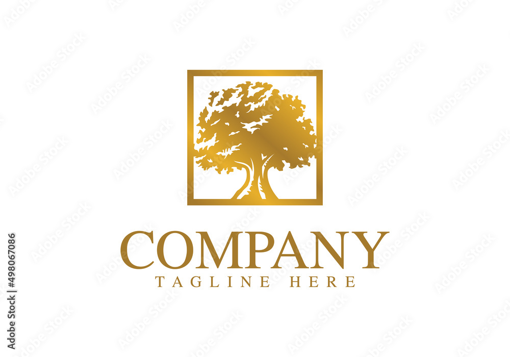 golden oak tree logo design. logo template Stock Vector | Adobe Stock