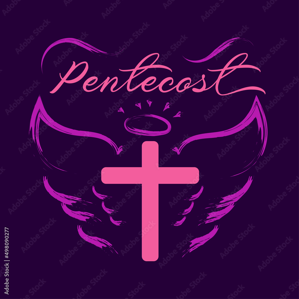 Happy Pentecost Sunday Holy day spirit flame dove wings sketch fire ...