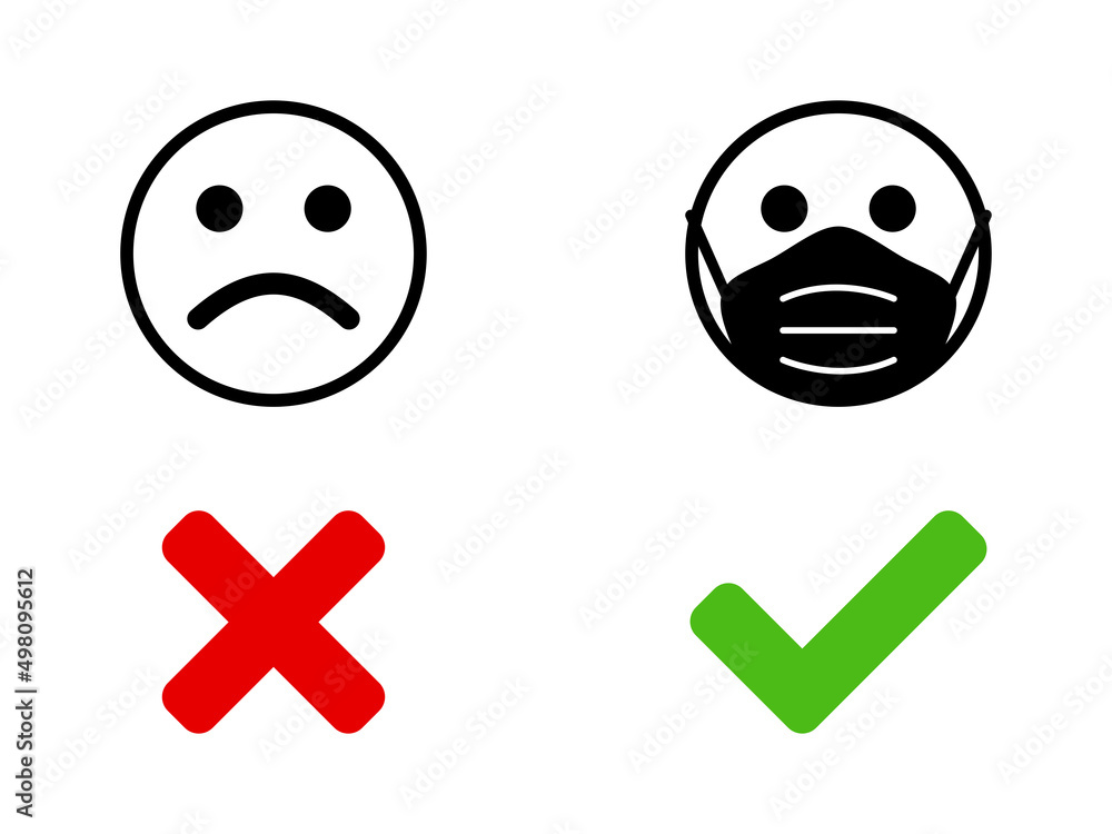 No Face Mask, No Entry or Wear a Mask Icon with Masked and Unmasked ...