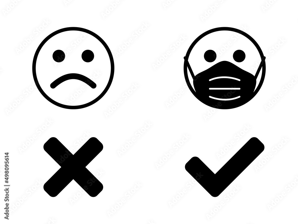 No Face Mask, No Entry or Wear a Mask Icon with Masked and Unmasked ...