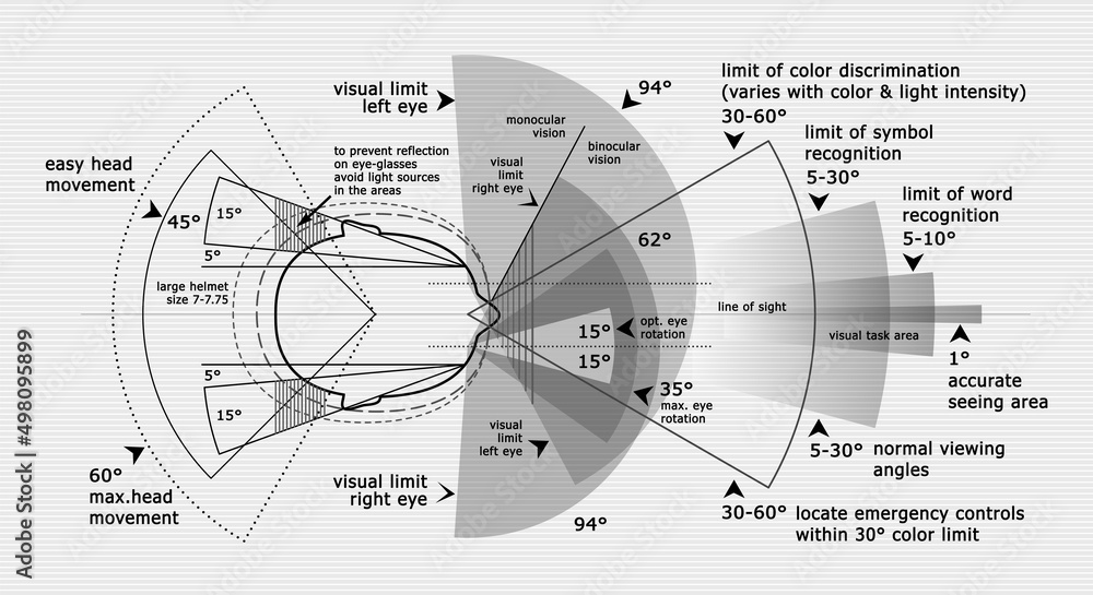 Ergonomics optimal angle view. Human sight range. Stock Vector | Adobe ...