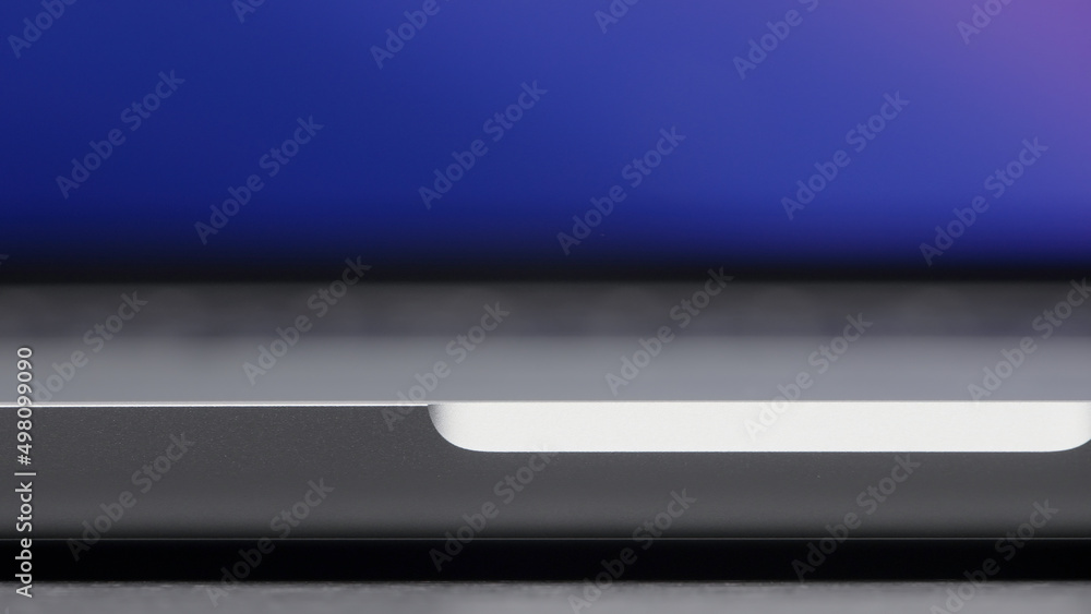 Grey laptop. Action. Detailed shooting of parts of the laptop with all ...