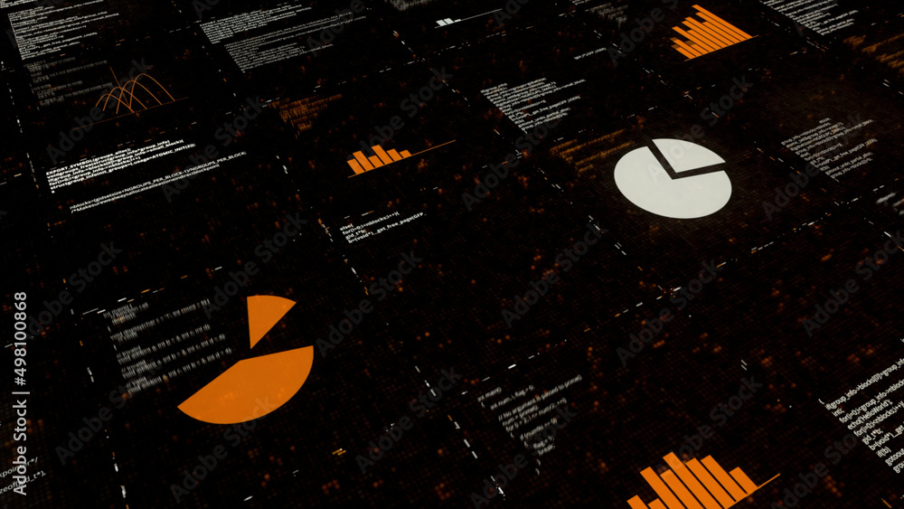 Digital data and computer graphs background with changing data ...