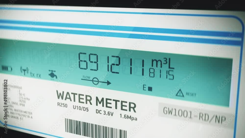 Smart water meter display showing volume of cubic liters used by ...