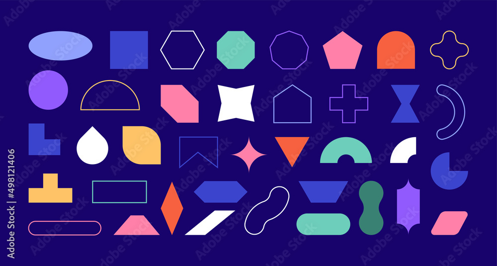 Set of simple vector primitive geometric shapes, linear and filled ...