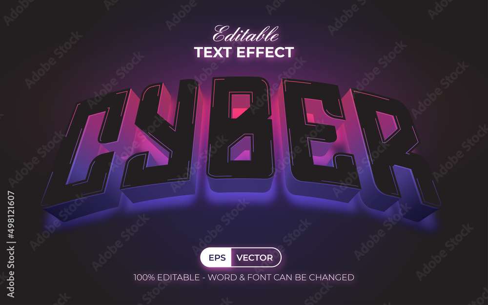 Cyber text effect neon light style. Editable text effect. Stock Vector ...