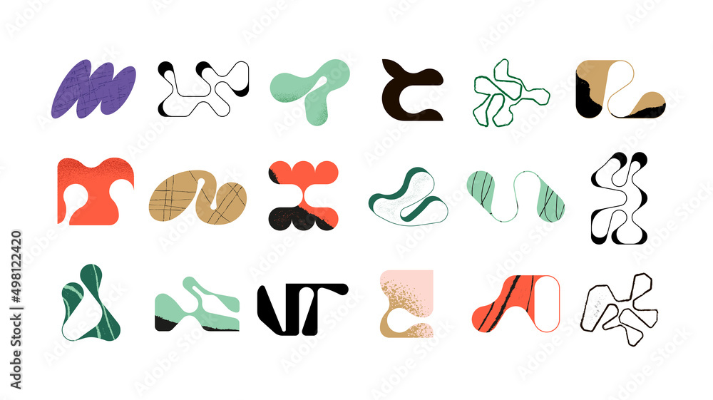 Set of brutalistic curved puzzle objects in random shapes. Stock Vector ...