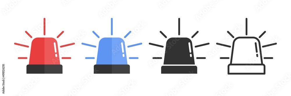 Siren icon set. Ambulance or police red and blue siren icon. Silhouette ...