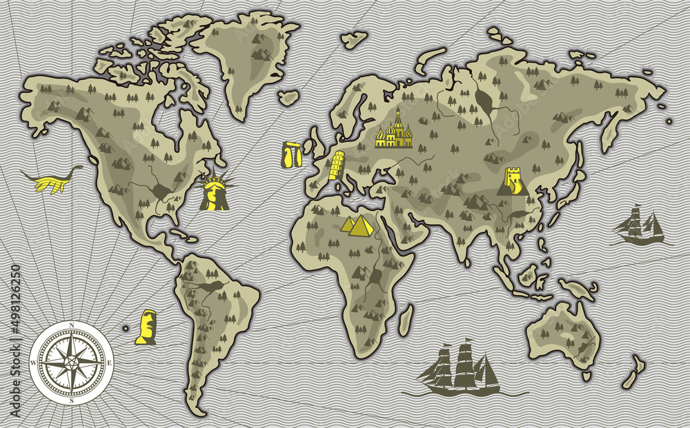 map of the world, famous landmark of the world Stock Vector | Adobe Stock