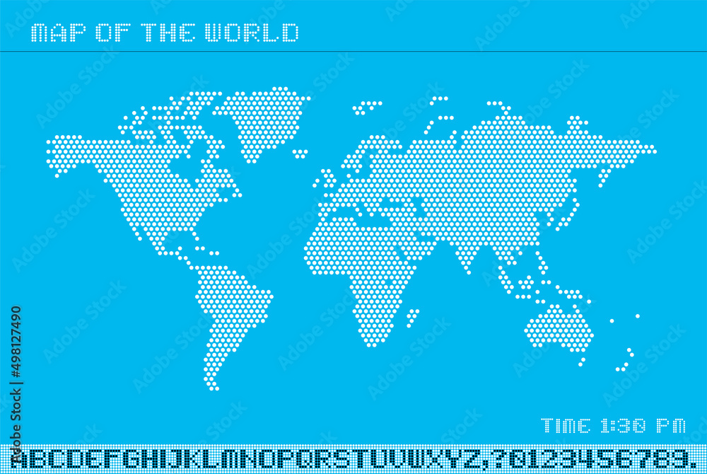 World map of dots, led uppercase English alphabet, vector illustration ...