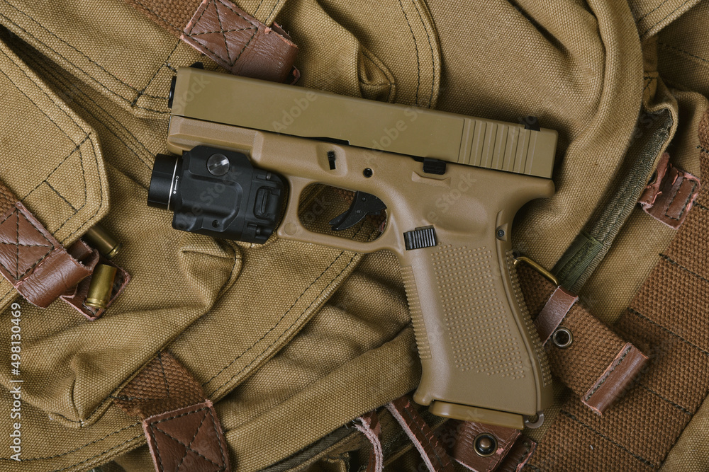 Weapons and military gun equipment for army with tactical flashlight ...