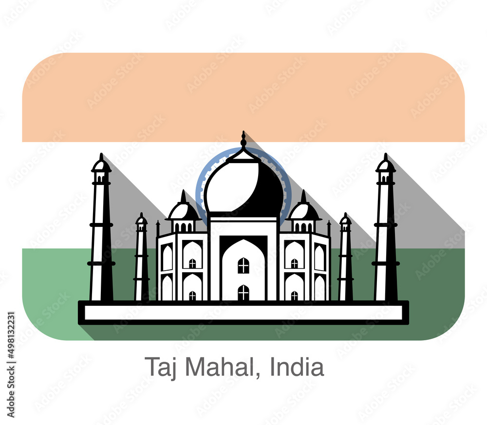Taj Mahal, India, landmark flat icon design, the background is Indian ...