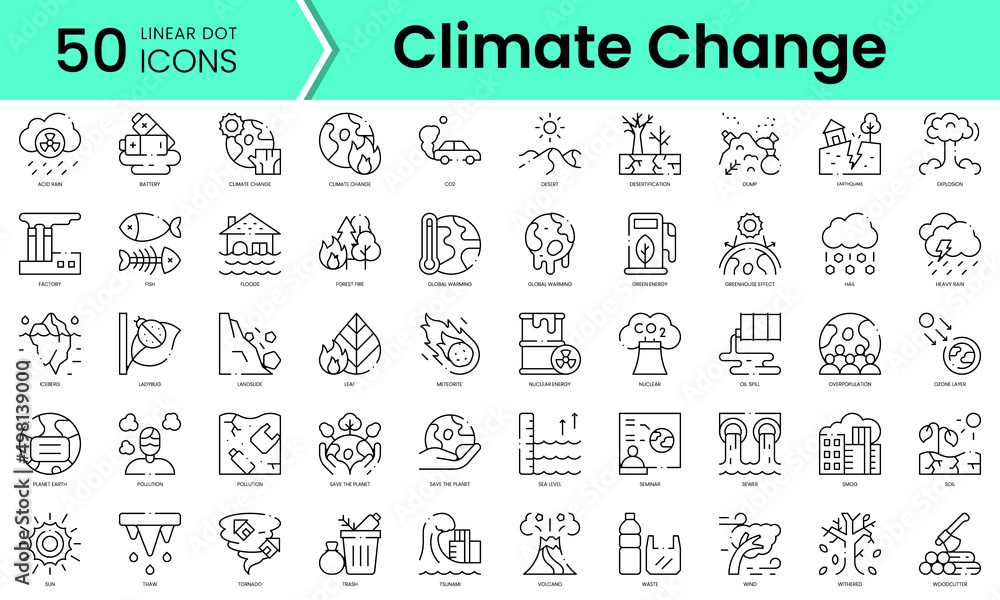Set of climate change icons. Line art style icons bundle. vector ...