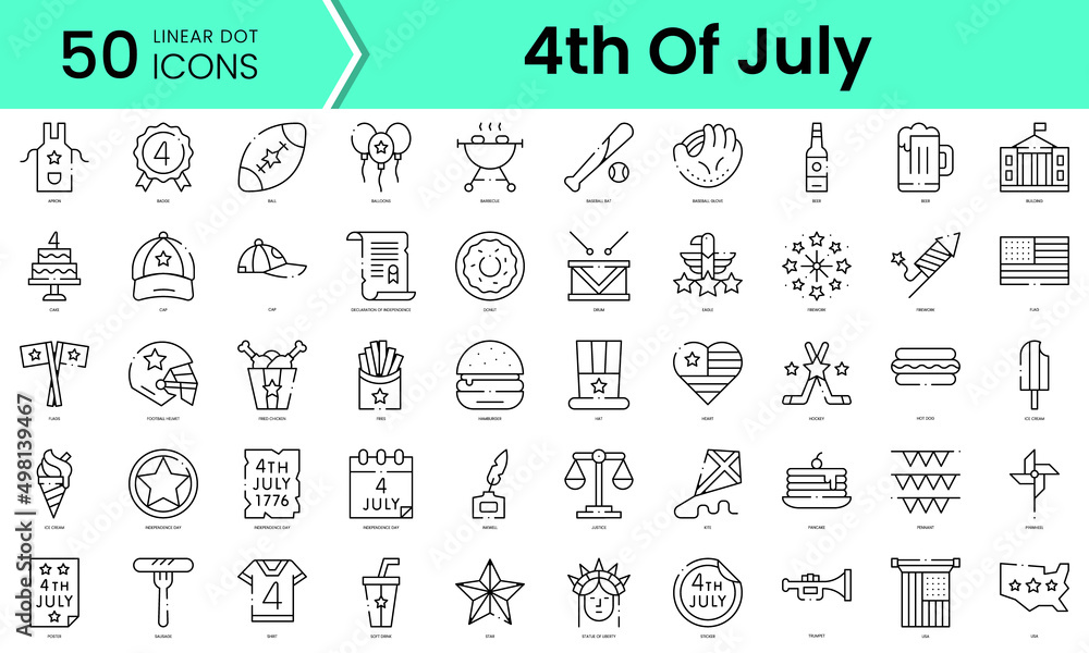 Set of 4th of july icons. Line art style icons bundle. vector ...
